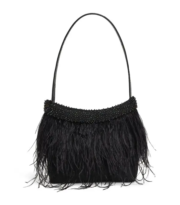 Staud Satin Feather Winslow Shoulder Bag - Black