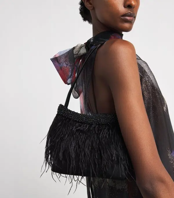 Staud Satin Feather Winslow Shoulder Bag - Black