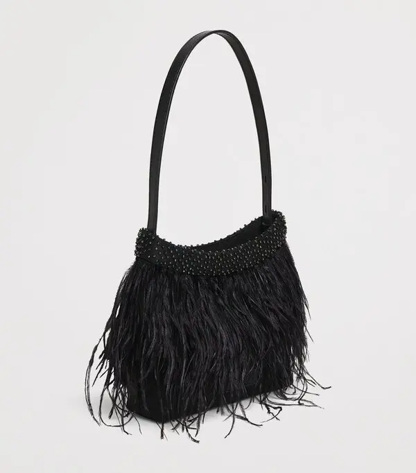 Staud Satin Feather Winslow Shoulder Bag - Black