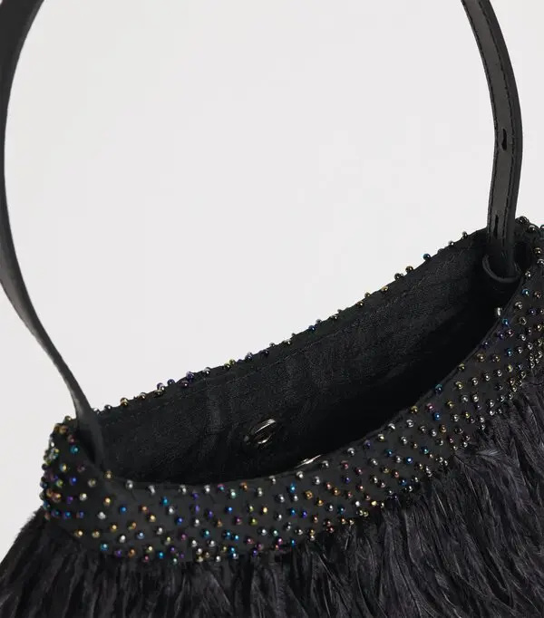 Staud Satin Feather Winslow Shoulder Bag - Black