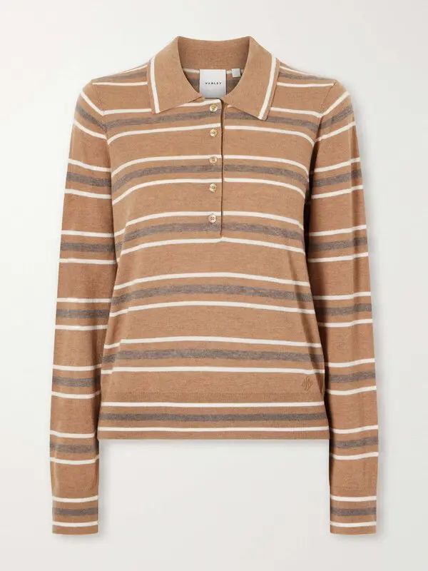 Varley Mayra Striped Knitted Polo Sweater