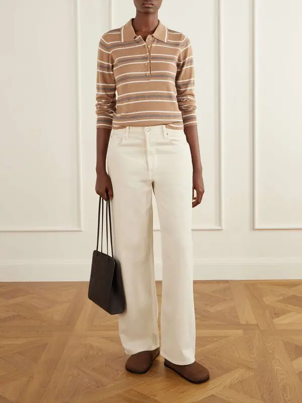 Varley Mayra Striped Knitted Polo Sweater