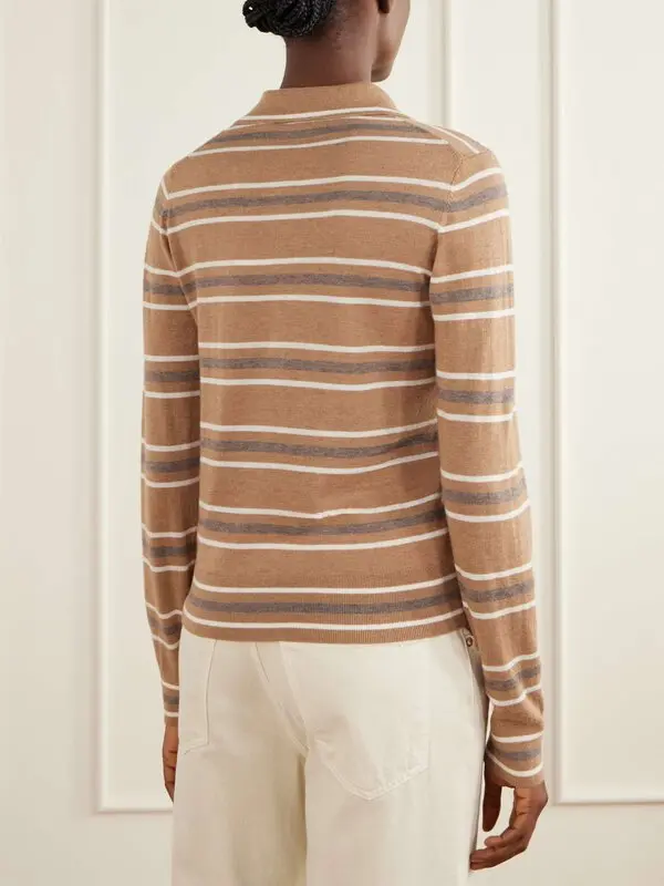 Varley Mayra Striped Knitted Polo Sweater
