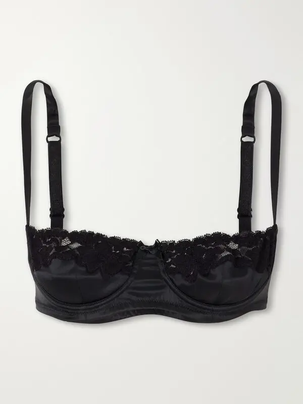 Dolce & Gabbana Lace-trimmed Silk-blend Balconette Bra - Black