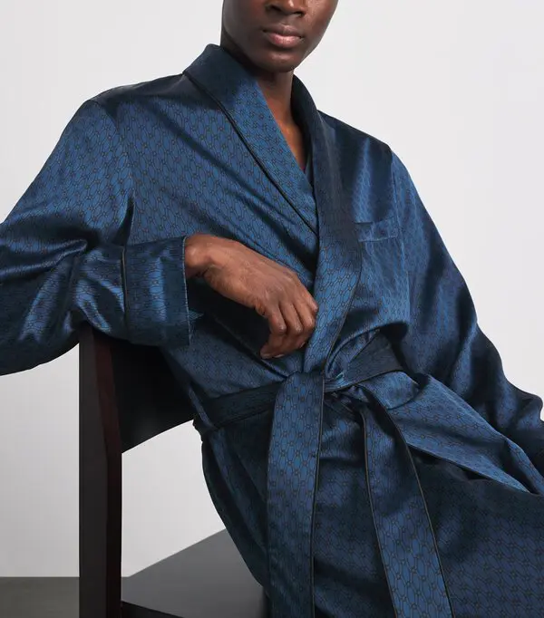 Olivia Von Halle Silk Twill Geometric Mescal Robe