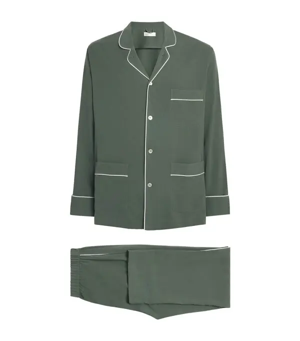 Olivia Von Halle Silk Twill Laurent Pyjama Set - Green
