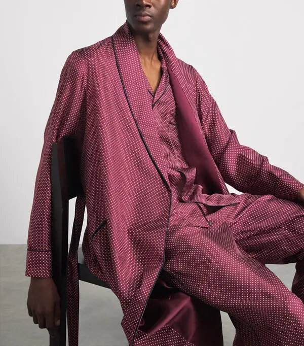 Olivia Von Halle Silk Twill Polka Dot Mescal Robe