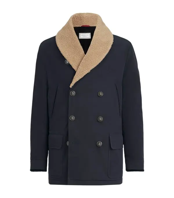 Brunello Cucinelli Shearling-trim Water-resistant Overcoat - Blue