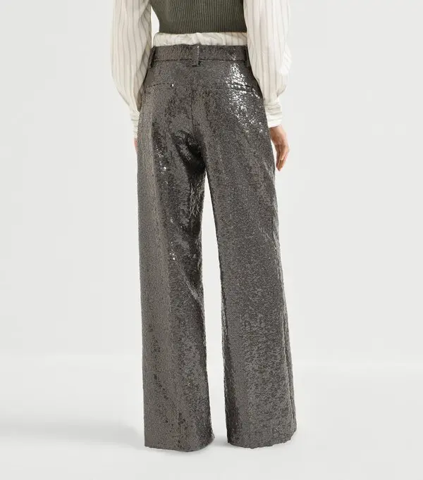 Brunello Cucinelli Virgin Wool Sequin Wide-leg Trousers