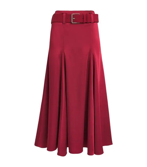Safiyaa Crepe Belted High-waist Midi Skirt