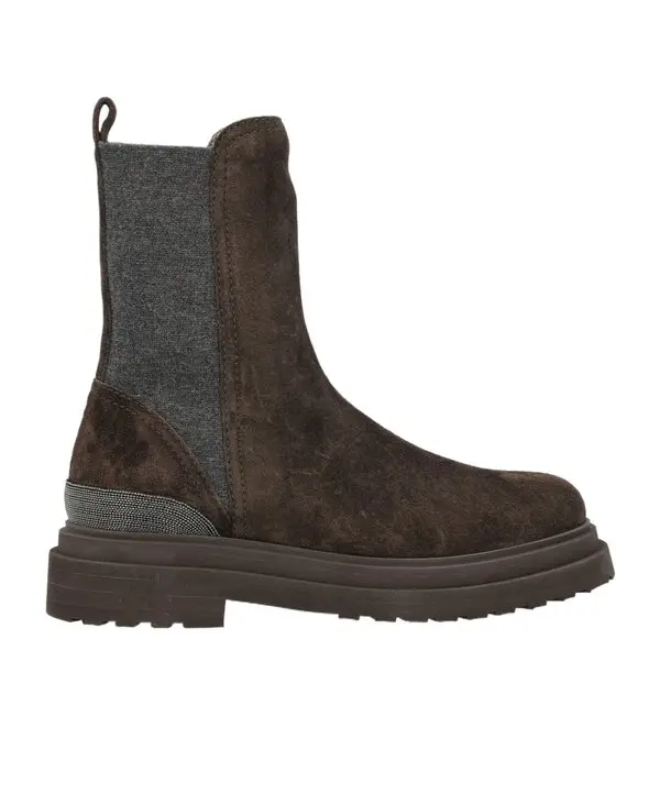 Brunello Cucinelli Monili-embellished Suede Boots - Black