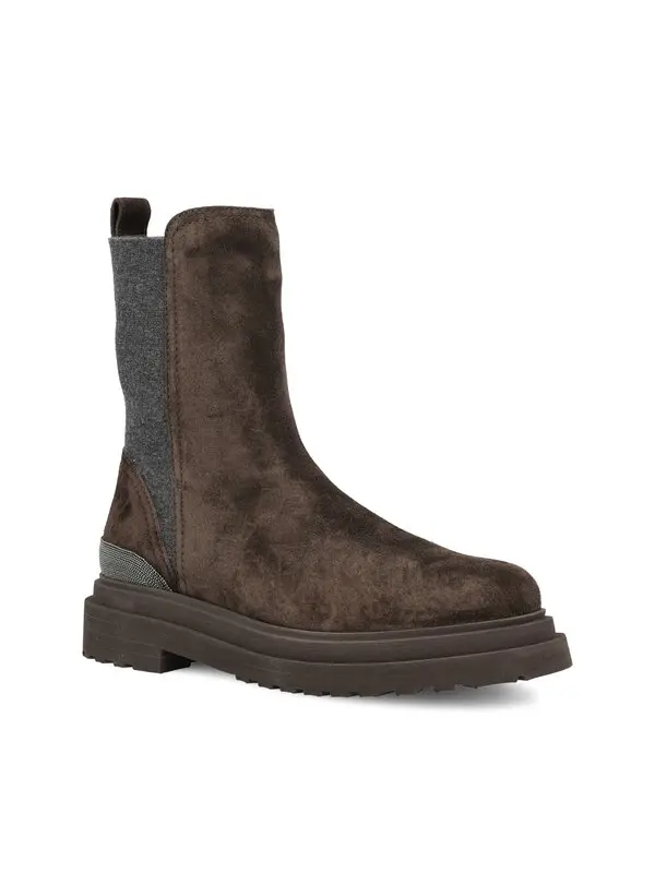 Brunello Cucinelli Monili-embellished Suede Boots - Black