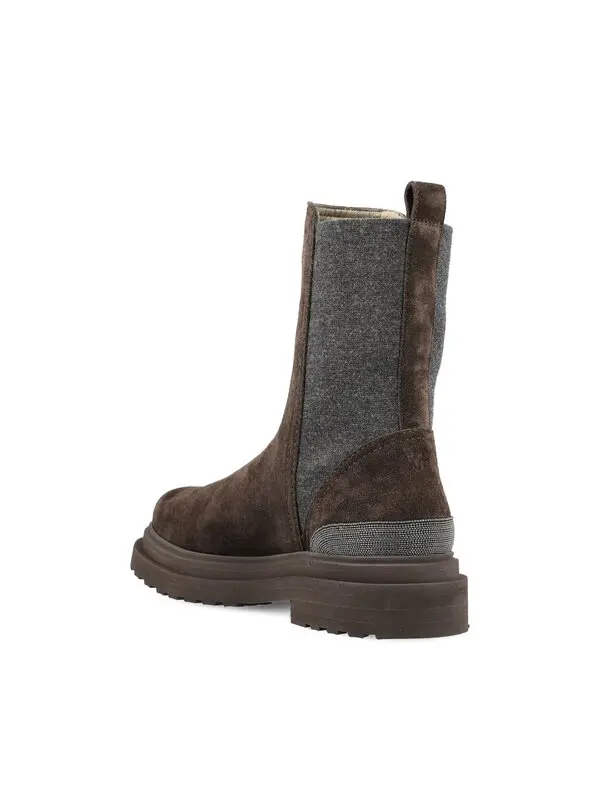 Brunello Cucinelli Monili-embellished Suede Boots - Black