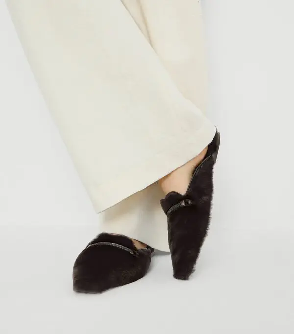 Brunello Cucinelli Shearling Flat Mules