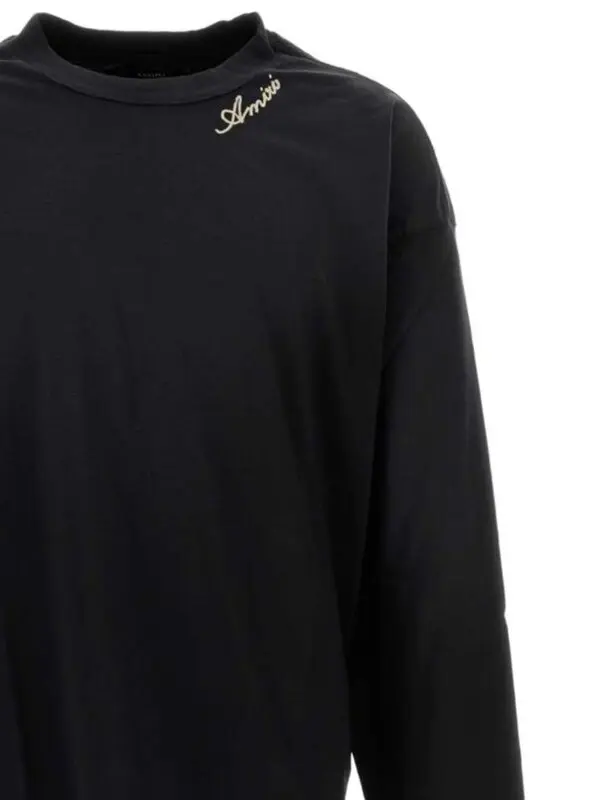 Amiri Logo-embroidered Long-sleeved Cotton T-shirt - Black