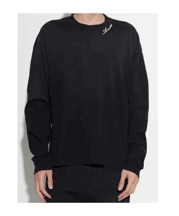 Amiri Logo-embroidered Long-sleeved Cotton T-shirt - Black