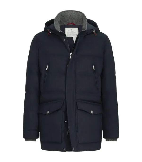Brunello Cucinelli Wool Hooded Padded Jacket - Blue