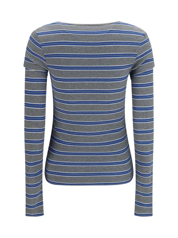 GANNI Ribbed Stripe V-neck Knitted Top