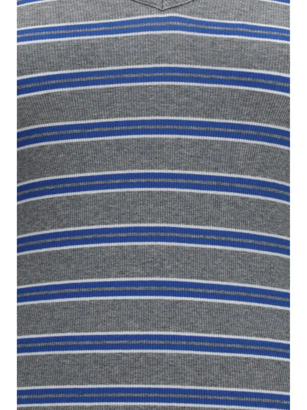 GANNI Ribbed Stripe V-neck Knitted Top