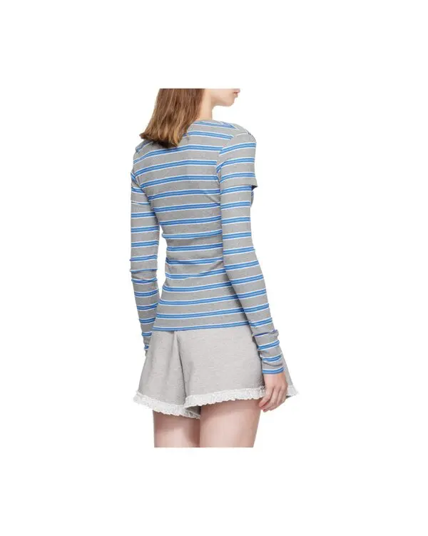 GANNI Ribbed Stripe V-neck Knitted Top