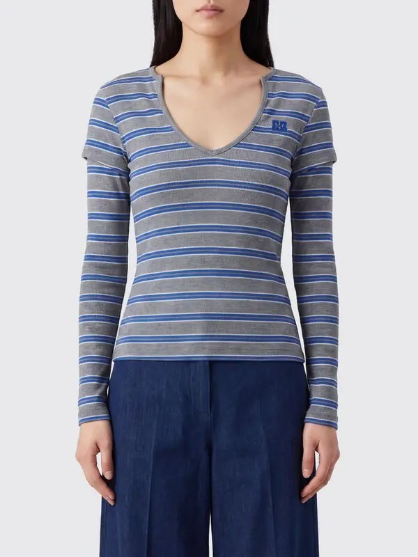 GANNI Ribbed Stripe V-neck Knitted Top