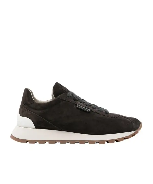 Brunello Cucinelli Monili-detail Suede Sneakers - Brown