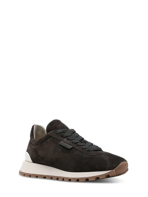 Brunello Cucinelli Monili-detail Suede Sneakers - Brown