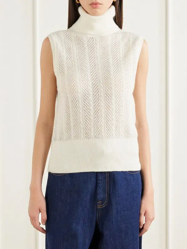 Veronica Beard Mazzy Cashmere Turtleneck Sweater Vest - Neutrals