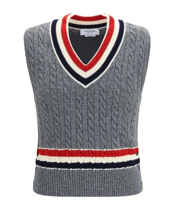Thom Browne Cable-knit Cricket V-neck Vest - Medium Gray