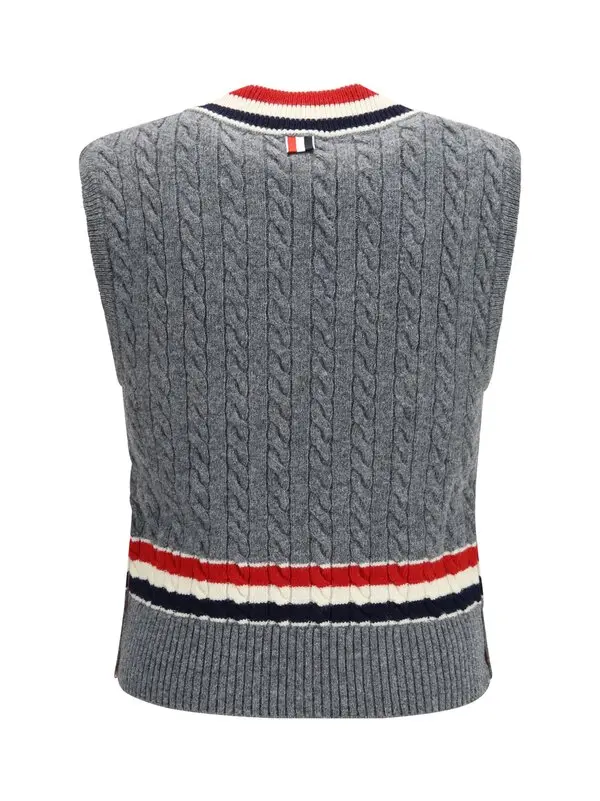 Thom Browne Cable-knit Cricket V-neck Vest - Medium Gray
