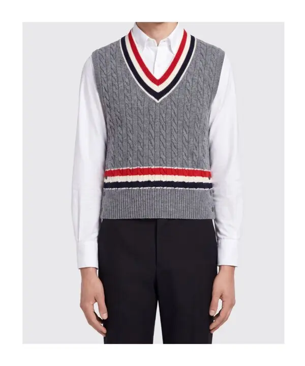 Thom Browne Cable-knit Cricket V-neck Vest - Medium Gray