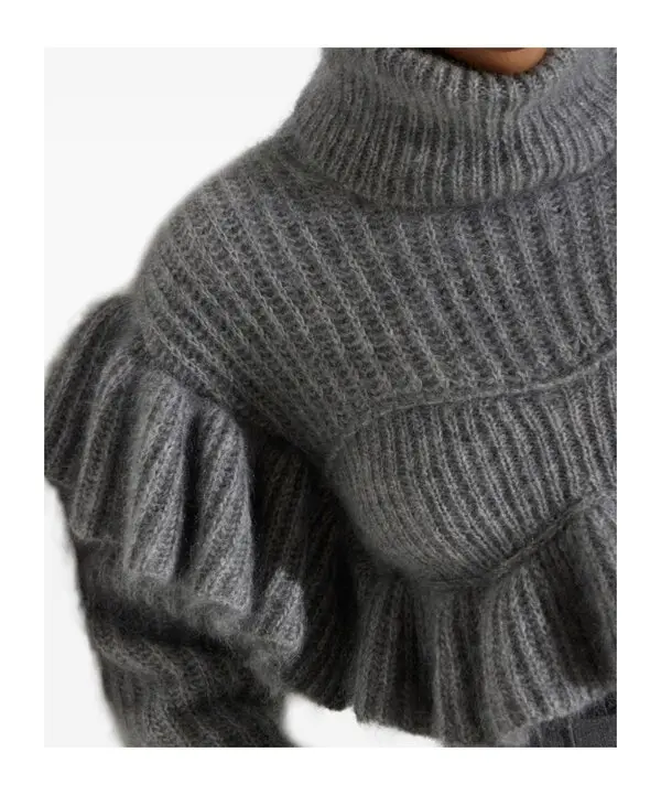 Elisabetta Franchi Ruffled Cropped Knitted Sweater - Gray