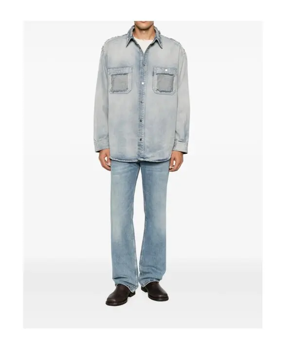 HAIKURE Nelson Distressed Patchwork Denim Shirt - Light Blue