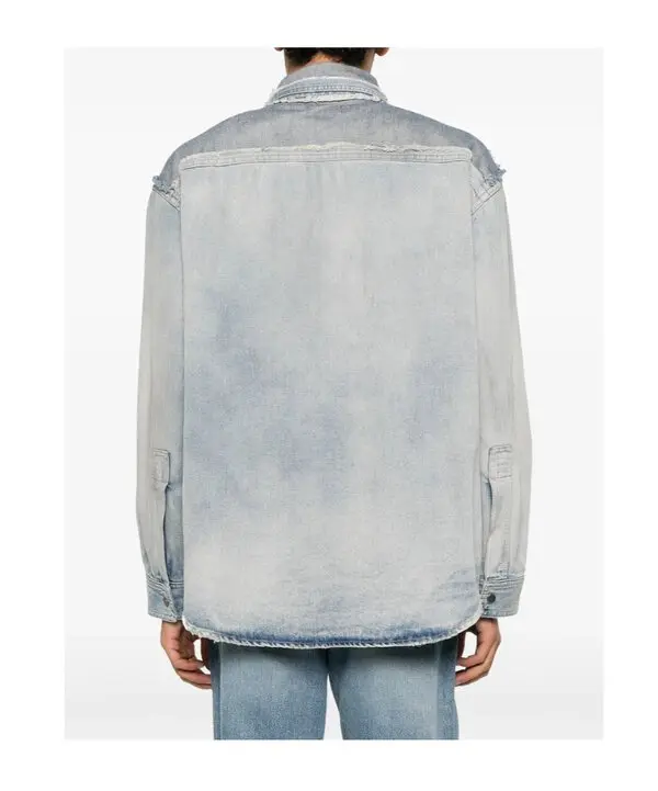 HAIKURE Nelson Distressed Patchwork Denim Shirt - Light Blue