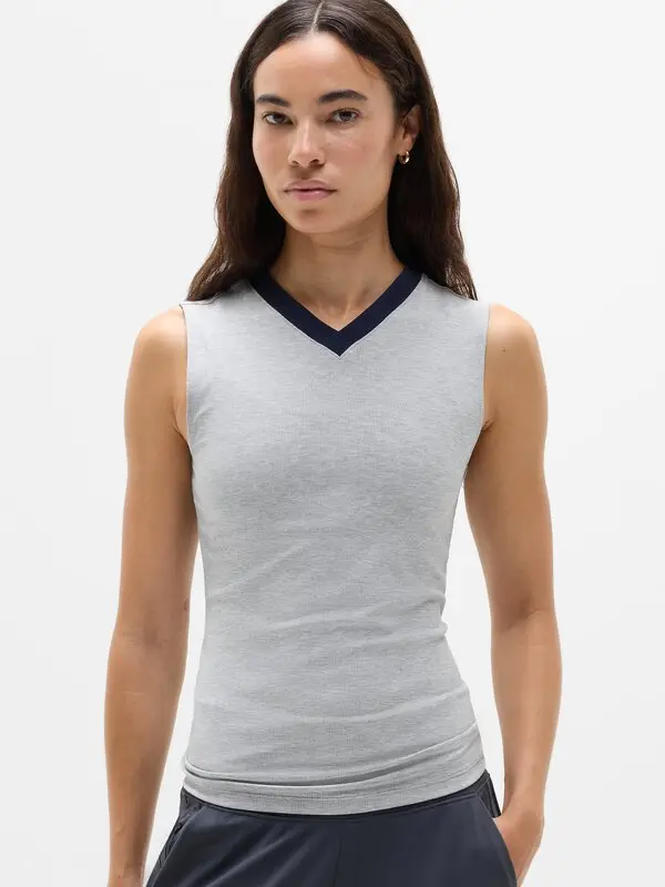 Athleta Signature Rib V-neck Muscle Tank - Grey Heather/ Navy