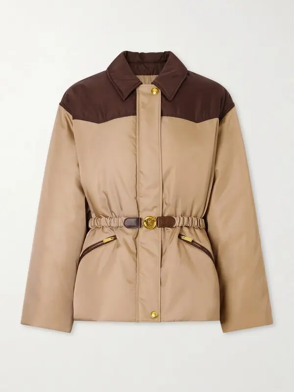 Versace Belted Padded Shell Jacket - Neutrals