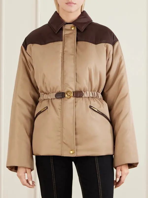 Versace Belted Padded Shell Jacket - Neutrals