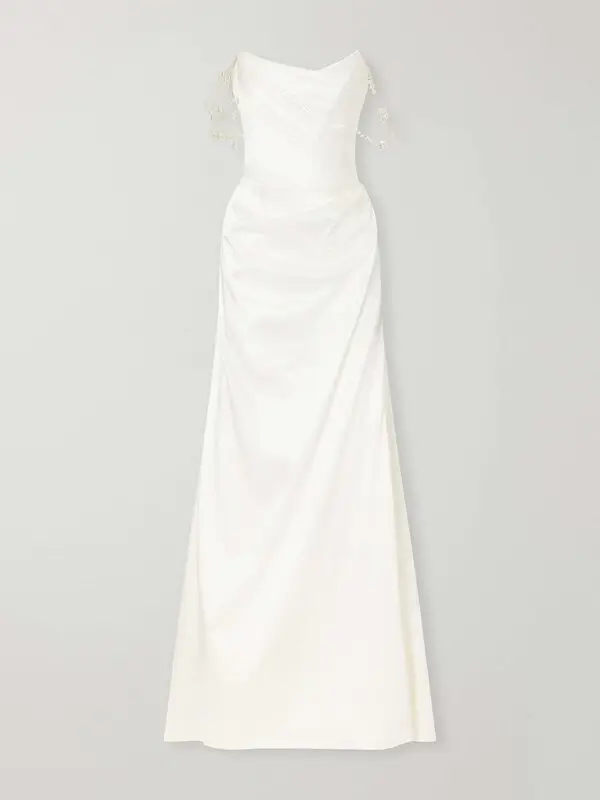 VIVIENNE WESTWOOD Pearl-embellished Satin Gown - White