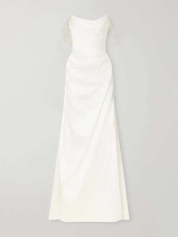 VIVIENNE WESTWOOD Pearl-embellished Satin Gown - White