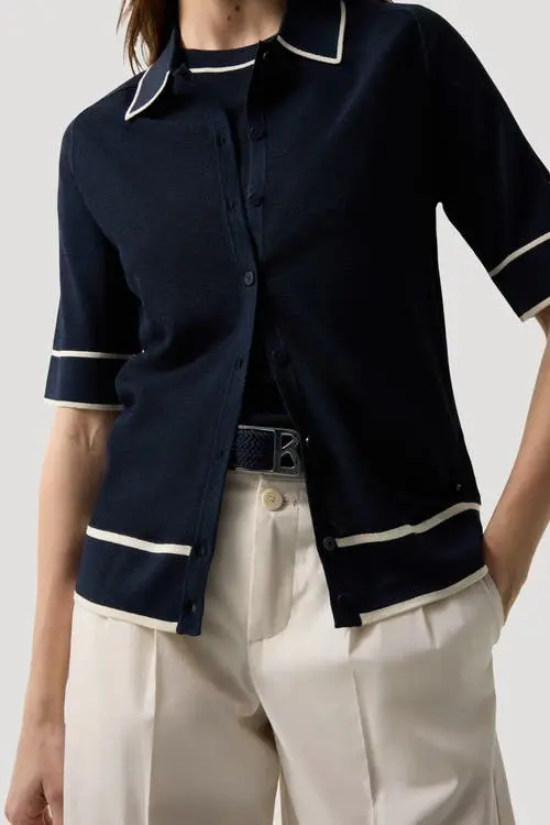 Bogner Peaches Silk Knit Jacket - Navy Blue