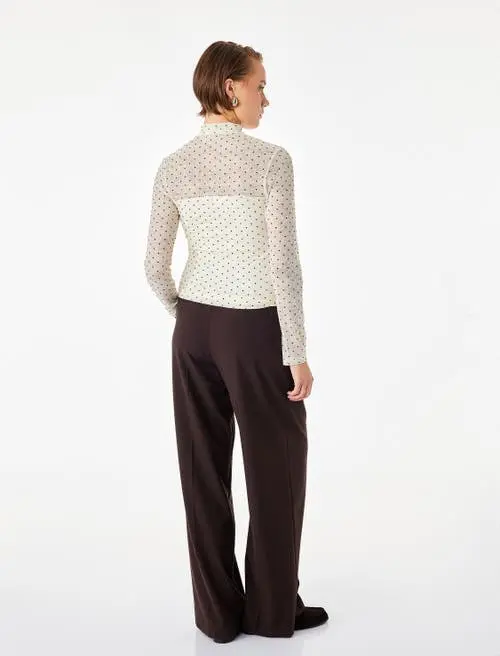 Koton Long Sleeve High Neck Polka Dot Mesh Blouse