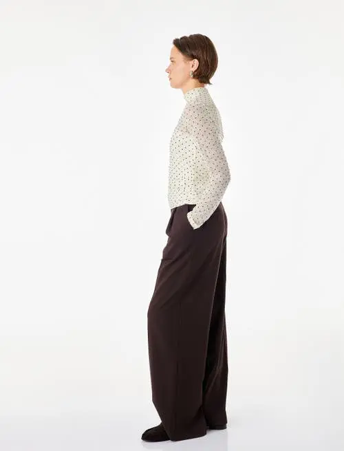 Koton Long Sleeve High Neck Polka Dot Mesh Blouse