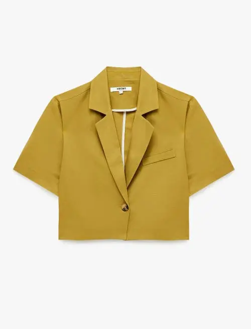 Koton Linen Blend Short Sleeve Notched Collar Cropped Blazer
