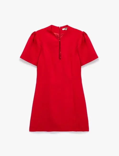 Koton Short Puff Sleeve Crew Neck Mini Dress With Keyhole Detail