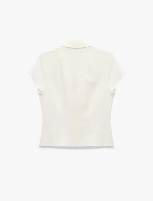 Koton Linen Blend Short Sleeve Collared Top With Frog Closure