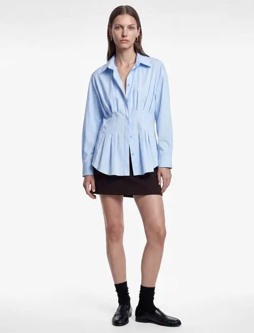 Koton Pleated Waist Long Sleeve Lapel Poplin Shirt