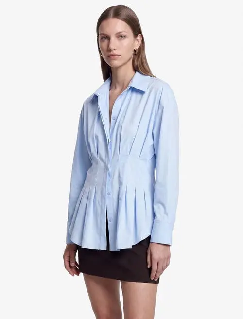 Koton Pleated Waist Long Sleeve Lapel Poplin Shirt
