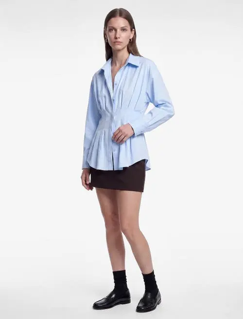 Koton Pleated Waist Long Sleeve Lapel Poplin Shirt