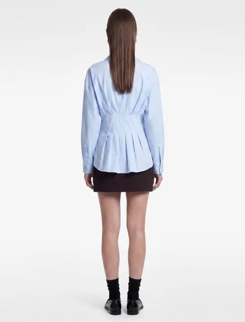 Koton Pleated Waist Long Sleeve Lapel Poplin Shirt