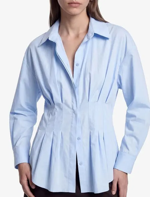 Koton Pleated Waist Long Sleeve Lapel Poplin Shirt